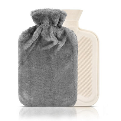 2L Fluffy Pom Pom Hot Water Bottle - Grey