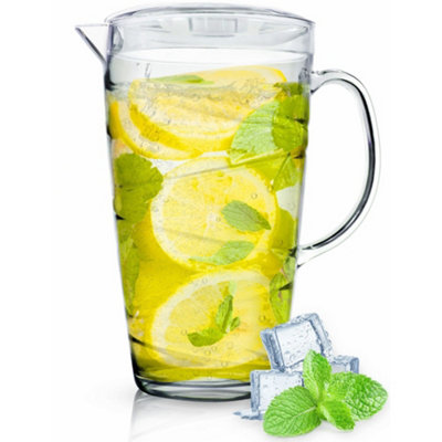 2L Pitcher Jug with Lid - Water Juice Cocktails Carafe Pitcher Decanter ...