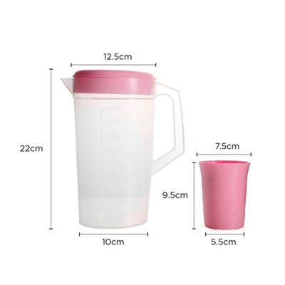2L PLASTIC WATER JUG WITH 4 STACKABLE CUPS & LID FOR JUICE WATER & COLD ...