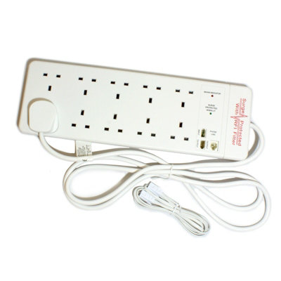 2m 10 Way Mains Power Gang Extension Socket SURGE PROTECTED Multi Plug ...
