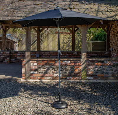 2m Aluminium Garden Patio Sun Shade Parasol with Tilt and Crank in Black