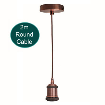 2m E27 Pendant Light Fitting with Round Fabric Cable & Lamp Holder