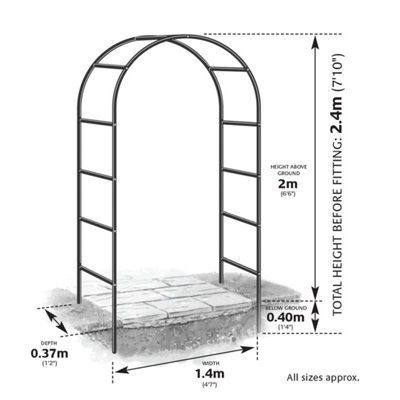 2M GARDEN ARCH TRELLIS ARCHED METAL TUBULAR FRAME CLIMBING PLANT ...