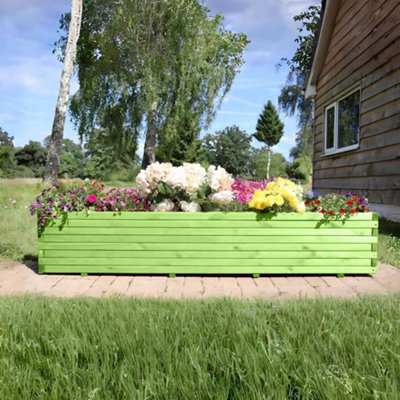 2m Grass Green Pine Raised Wooden Trough Planter