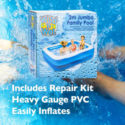 2m Jumbo Inflatable Rectangular Family Paddling Pool With Repair Kit
