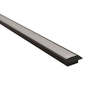 2M Matt Black Recessed Aluminium LED Profile with Opal Diffuser ...