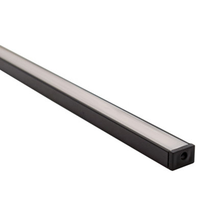 2M Matt Black Slim LED Profile Extrusion with Opal Diffuser & Mounting ...