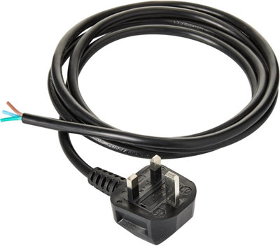 2m METRE LONG MAINS FLEX CABLE WIRE 13a WITH MOULDED 3 PIN UK PLUG 13 ...