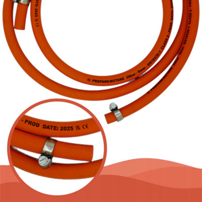 2m of LPG Gas Hose Pipe with 2 Clamps - 8mm 5/16" High-Pressure Propane ...