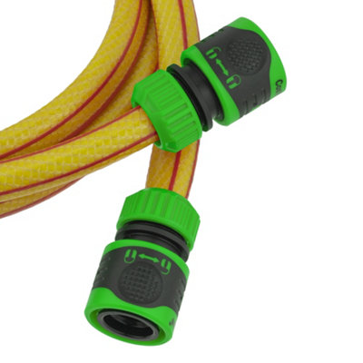 2m Premium 6-Layer Yellow Garden Hose 1/2" with 2 Green Click & Lock 1/ ...