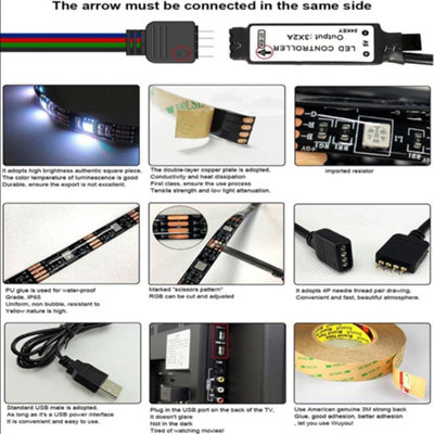 2m RGB LED Strip Lights - USB-Powered and Remote-Controlled
