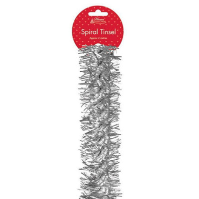 2m Silver Spiral Tinsel - Christmas and Birthday Party Decoration