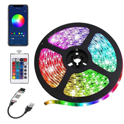 2m Smart RGB LED Strip Lights - USB-Powered - Bluetooth and Remote ...