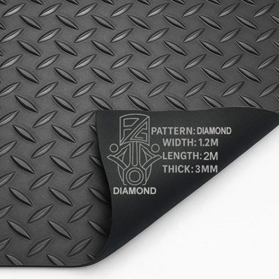2m x 1.2m Diamond Rubber Flooring Roll 3mm Thick Non-Slip Mat for ...