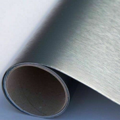 2m x 67.5cm Brushed Steel Metallic Grey Sticky Back Plastic Self ...