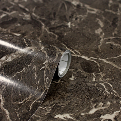 2M X 67.5CM FABLON BROWN MARBLE EFFECT STICKY BACK PLASTIC VINYL FAB14216
