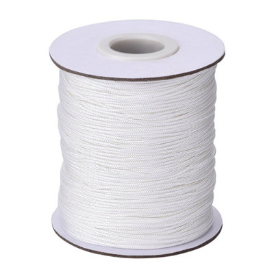 2mm Wide Nylon Braided Cord Rattail Cord, White - 50 Metres