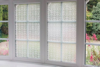 2mX45cm Wide WHITE ORMAMENT GLASS WINDOW STICKY BACK PLASTIC SELF ...