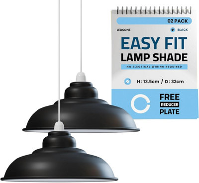 2Pack Modern Metal Ceiling Light Shade Black Inner White 32cm Easy Fit ...