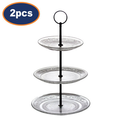 2pc 3 Tier Glass Cake Stand Afternoon Tea Dessert Food Display Kitchen ...