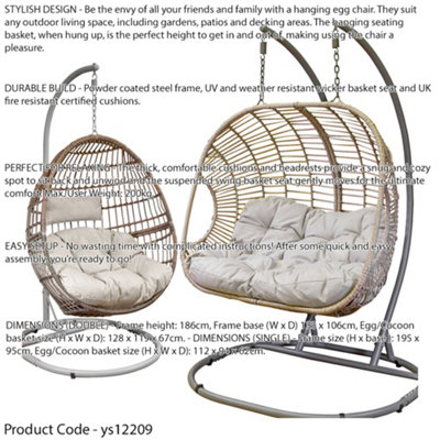 2pc Garden Hanging Egg Chair Set - Rattan Wicker - Single & Double ...