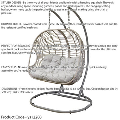2pc Garden Hanging Egg Chair Set - Rattan Wicker - Single & Double ...