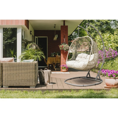 2pc Garden Hanging Egg Chair Set - Rattan Wicker - Single & Double ...