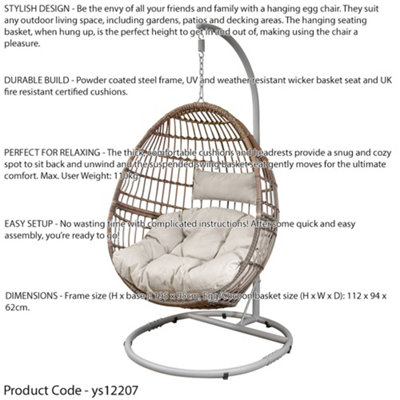 2pc Garden Hanging Egg Chair Set - Rattan Wicker - Single & Double ...