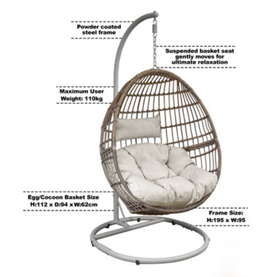 2pc Garden Hanging Egg Chair Set - Rattan Wicker - Single & Double ...