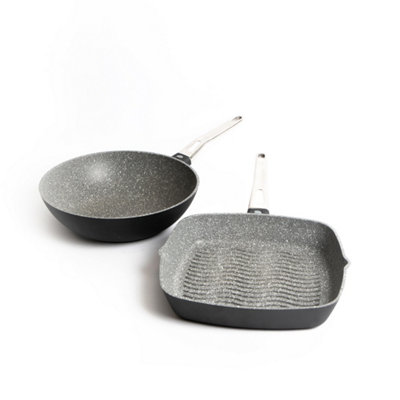 2pc Induction-Safe & Non-Stick Cast Aluminium Pan Set with Grill Pan ...