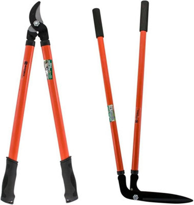 2Pc Long Handle Lopper & Lawn Shears Carbon Steel Gardening Soil Cutter ...