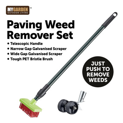 2pc Telescopic Weed Brush & Scraper Broom Head Patio Deck Scrub Block ...
