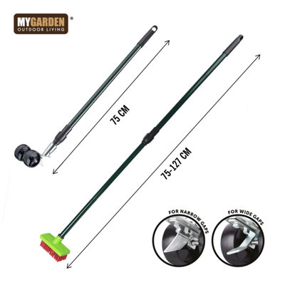 2pc Telescopic Weed Brush & Scraper Broom Head Patio Deck Scrub Block ...