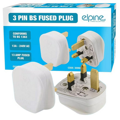 2Pc White Mains Plug Electric Power Socket Adaptor Fused Adapter Uk 3 ...