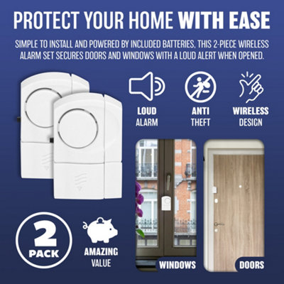 2Pc Window Door Entry Alarm Kit Home Shed Security Wireless Safety Set