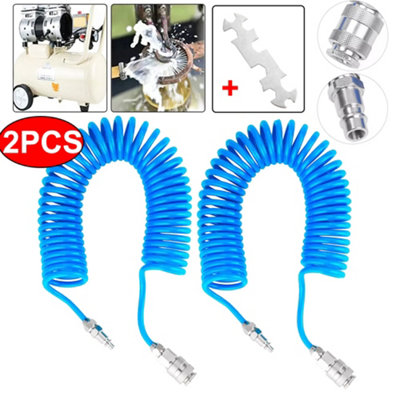 2Pcs 6M 1/4" Flexible Compressor Air Line Hose Recoil 6 Metre Coiled ...