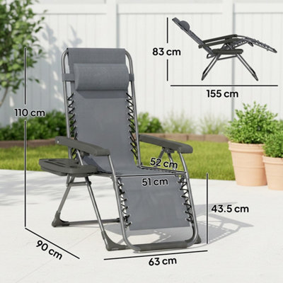 2Pcs Dark Grey Folding Zero Gravity Sun Lounger Chair