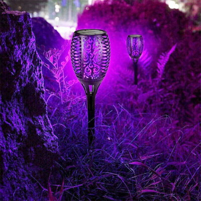 2PCS Flame Effect Solar Outdoor Lights Stake Garden Path Flickering LED ...