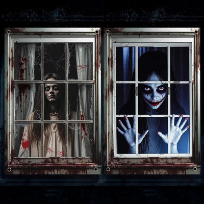 2pcs Halloween Decorations Window Outdoor Realistic 120 X 80 Cm Bloody ...