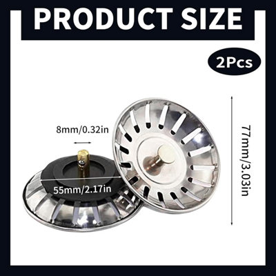 2Pcs Kitchen Sink Plug Stainless Steel Sink Plug Strainer Kitchen Sink ...