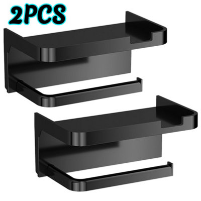 2Pcs No Drill Wall Mounted Toilet Paper Holder with Phone Shelf, Self ...