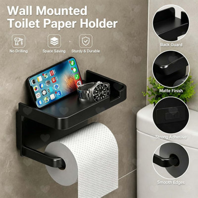 2Pcs No Drill Wall Mounted Toilet Paper Holder with Phone Shelf, Self ...
