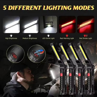 2Pcs Small Magnetic LED Flashlight Portable USB Rechargeable Work Light ...