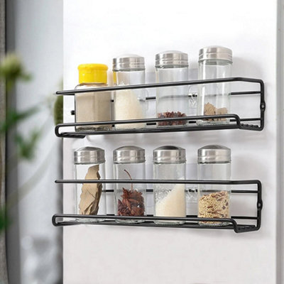 2PCS SPICE HERB JAR RACK WALL SHELF HOLDER KITCHEN CUPBOARD STORAGE ...