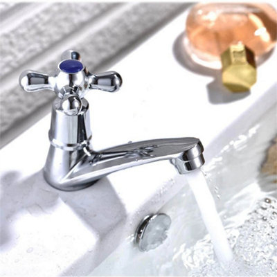 2Pcs Twin Basin Sink Hot and Cold Taps Pair Chrome Bathroom Water Faucets