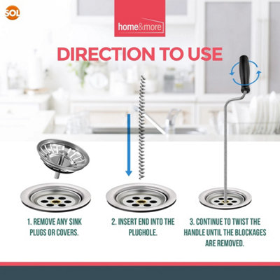 2pk Flexible Drain Unblocking Rods 1M Long Sink Unblocker
