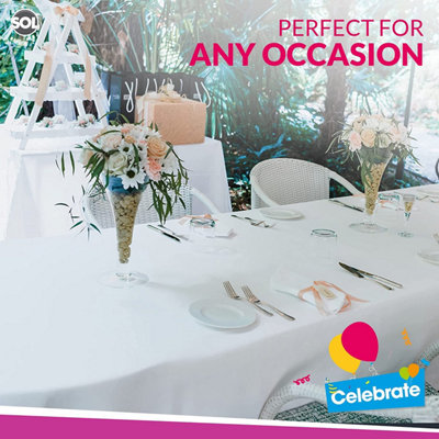 2pk Long White Table Cloth Party 274 x 137cm, Disposable Plastic Table ...