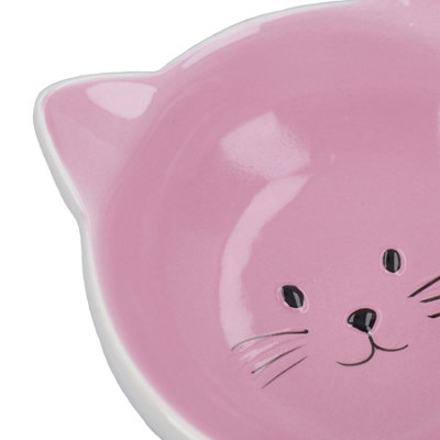 2PK Pink & White Orb Cat Face Bowl Food Water Platter Dish Kitten Cat 6 ...