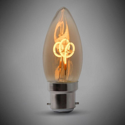 2w B22 Vintage Edison Candle LED Light Bulb 1800K T-Spiral Filament ...