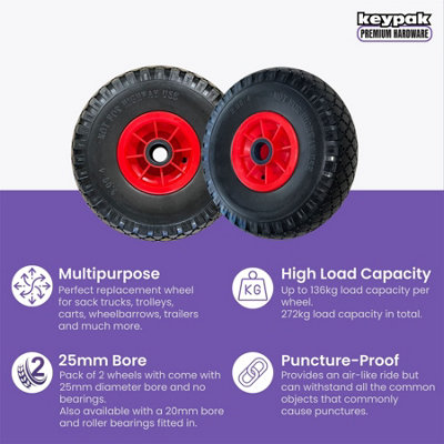 2x 10" Puncture-Proof Solid Wheel for Sack Truck, 26cm Hand Truck ...